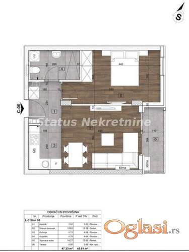 Severni Telep-Lep Dvosoban stan 46 m2 u Pogodnom kraju-povrat PDV-065/385 8880