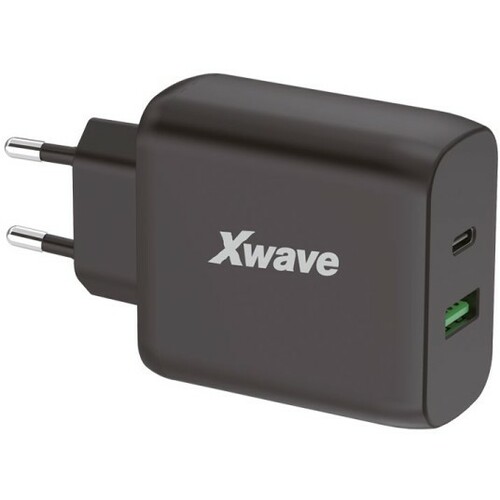 X WAVE GaN65w-AC 65W USB-A + USB-C, Crni