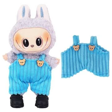 STRIPED BEAR BIB OVERALLS FOR LABUBU MINI FIGURE 17CM - BLUE