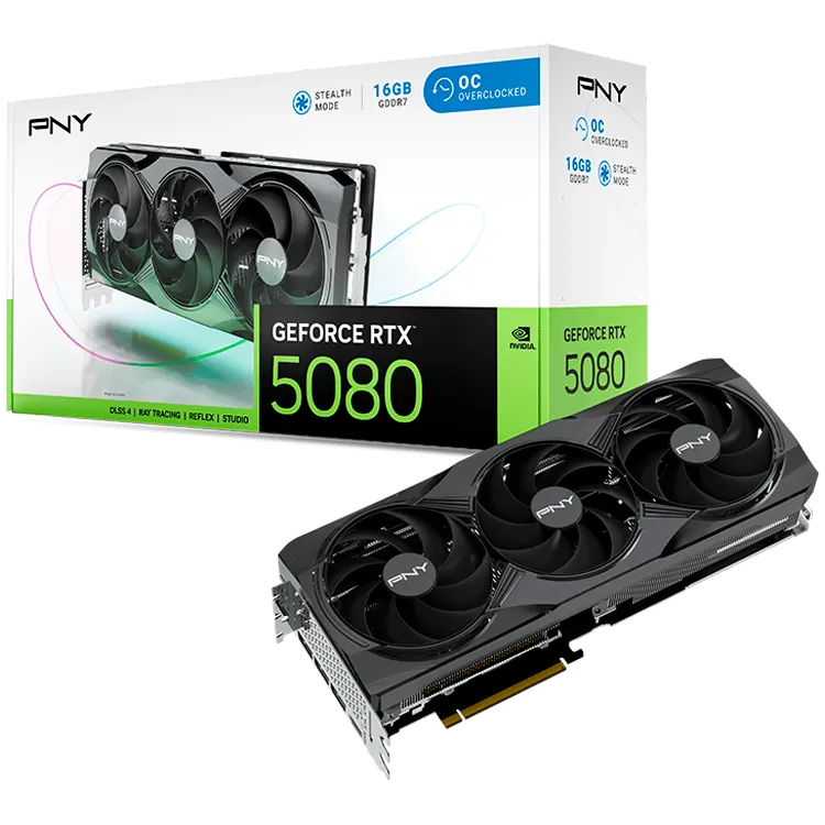 PNY Video Card NVidia GeForce RTX 5080 16GB Overclocked Triple Fan DLSS 4