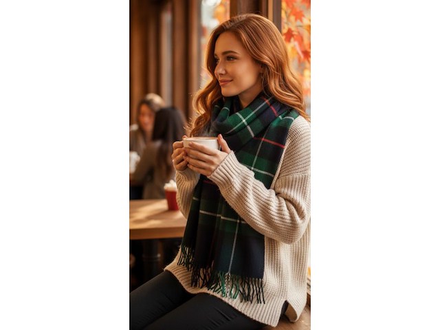 Elegantni Tartan Vuneni Šal   Prodajem izuzetno elegant