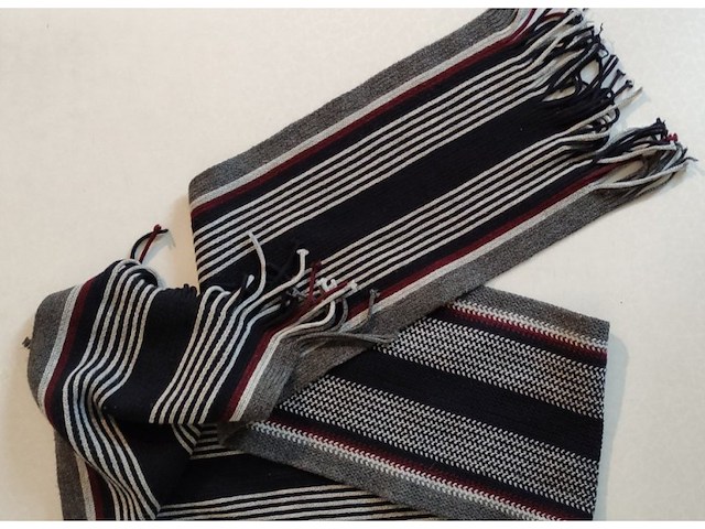 UNISEX Zimski Šal - Crno/Sivo/Bordo Prugasti, Dvostrani