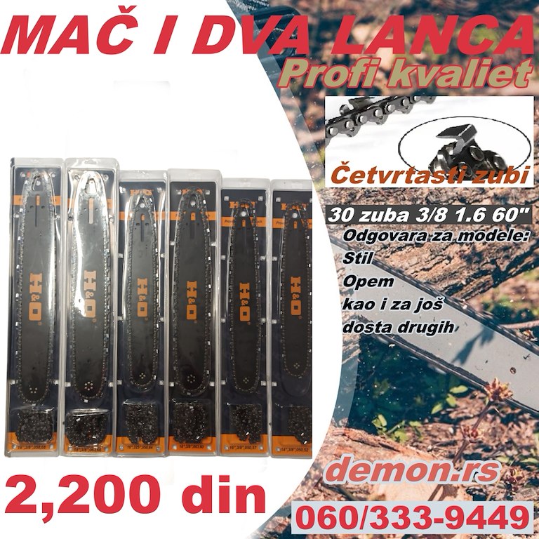 MAC I DVA LANCA 30 zuba 3/8 1.6 66 30 Četvrtasta zuba