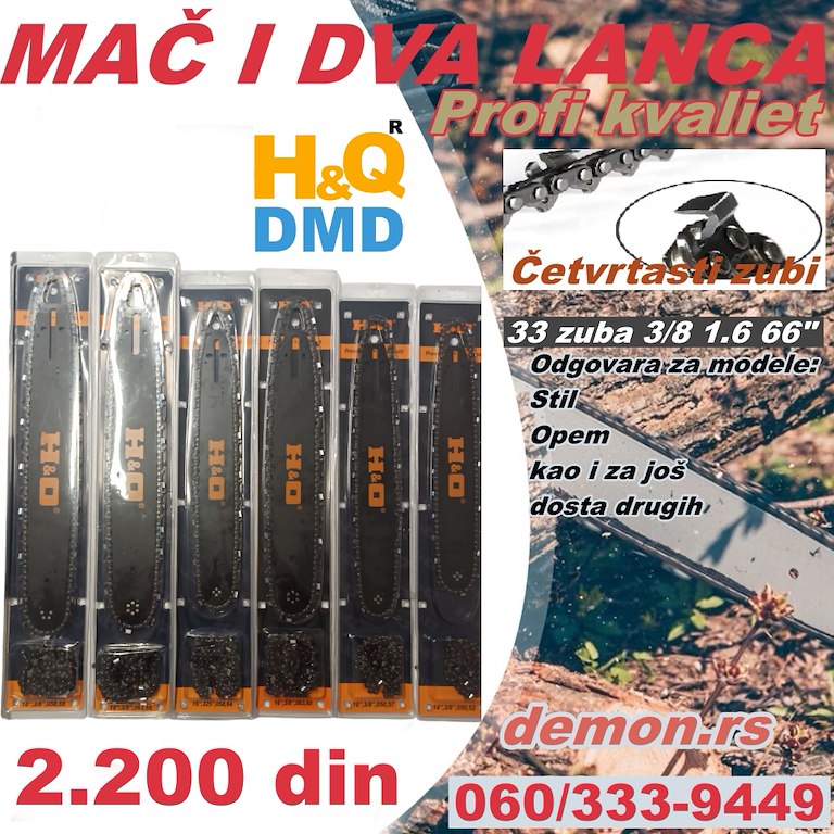 MAC 2 LANCA 33 zuba 3/8 1.6 66 Četvrtasti zubi H&O DMD