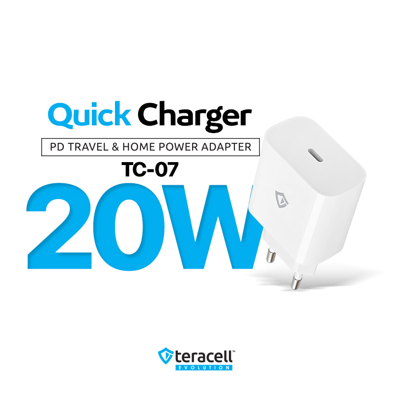 Kucni punjac Teracell Evolution TC-07 PD Fast charging 20W sa PD type C kablom beli CE