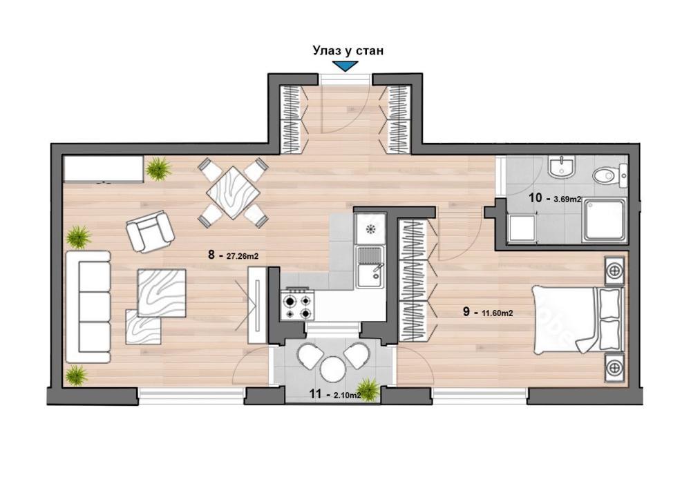Trošarina, Dvoiposoban stan na prodaju, 59m2, 103.250€
