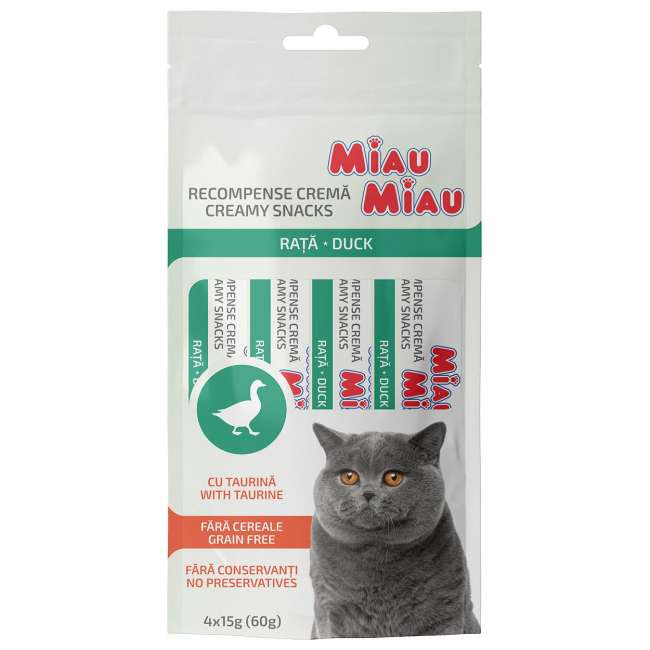 MIAU MIAU KREMASTA POSLASTICA ZA MAČKE PAČETINA 4*15GR