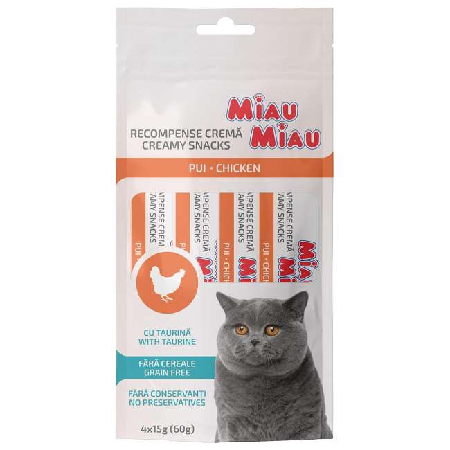 MIAU MIAU KREMASTA POSLASTICA ZA MAČKE PILETINA 4*15GR