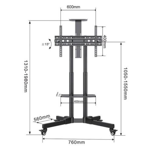 Xstand 32/75 gp Podni pokretni nosac za TV/VESA 600x400/maxTILT od+15-15/do 45kg/gornja polica