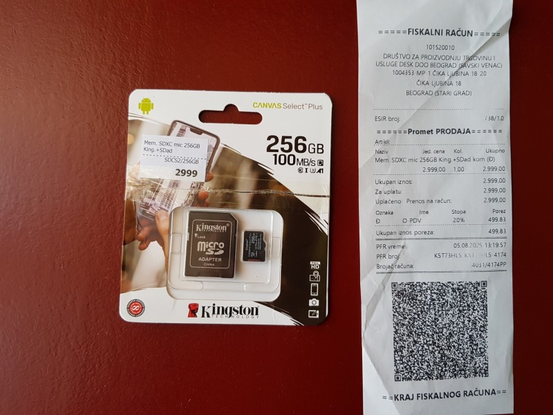 KINGSTON MicroSD Memorijska kartica 256 GB, u garanciji