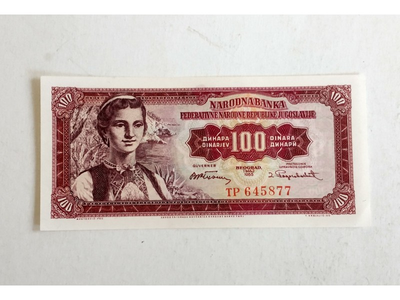novčanica 100 dinara NB FNRJ 1955. - UNC - 2