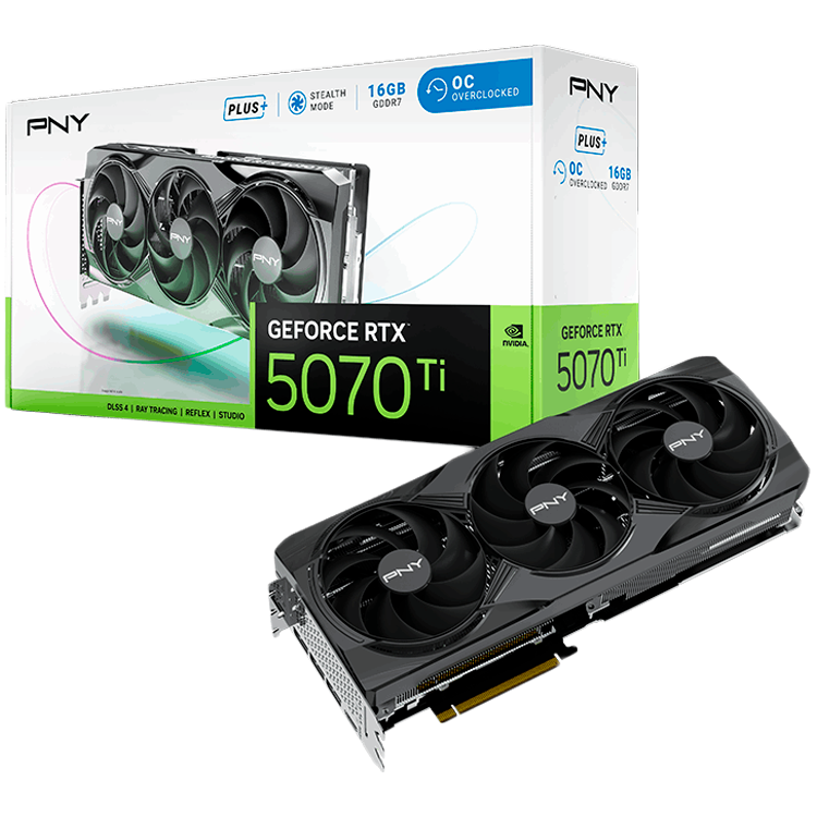 PNY Video Card NVidia GeForce RTX 5070 Ti 16GB Overclocked Triple Fan Plus DLSS 4