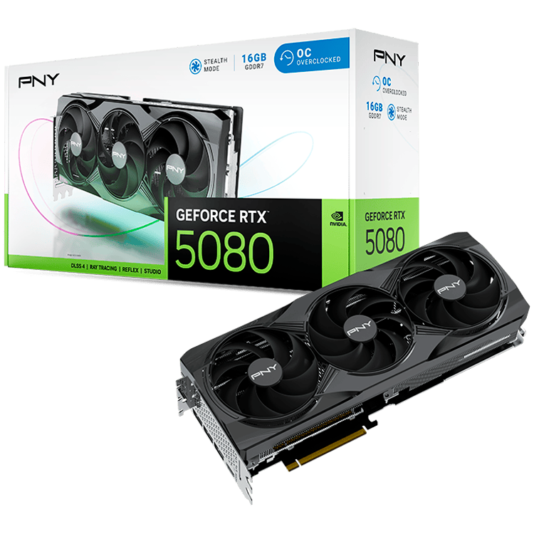 PNY Video Card NVidia GeForce RTX 5080 16GB Overclocked Triple Fan DLSS 4