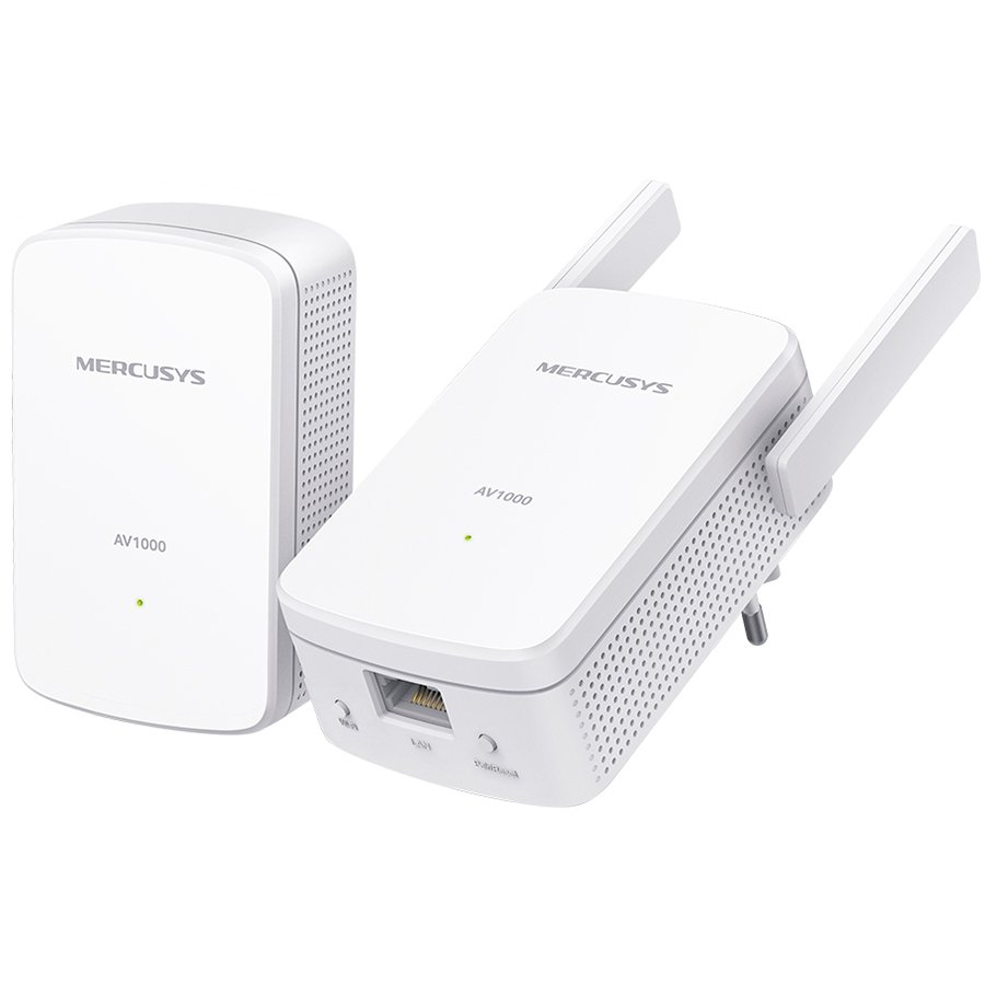 Mercusys MP510 KIT AV1000 Gigabit Powerline N300 Wi-Fi KIT (1× MP510 + 1× MP500) 300 Mbps at 2.4 GHz, 1000 Mbps Powerline,Broadcom CPU, 1× Gigabit Port, 2× Fixed External Antennas, Wall Plugged, H...