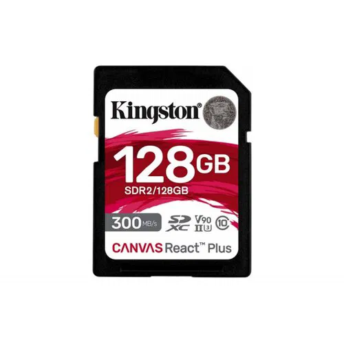 Kingston 128GB, SDXC, Canvas React Plus, Professional, Class 10 UHS-II U3 V90, Up to 300MB/s read and 260MB/s write, for Full HD/2K/4K/8K, SDR2/128GB