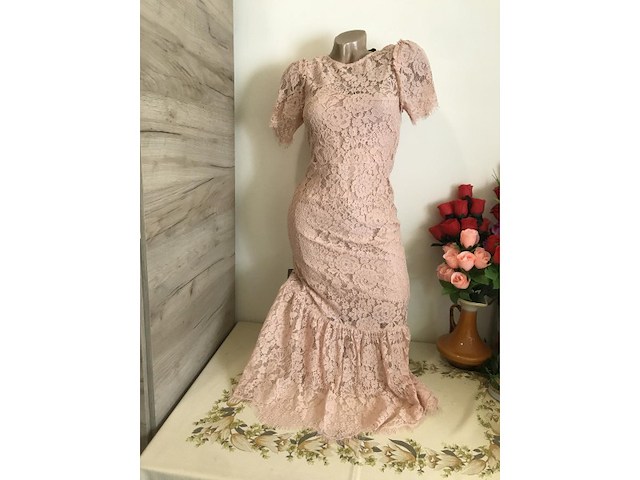 Zara roze midi cipkana haljina XS