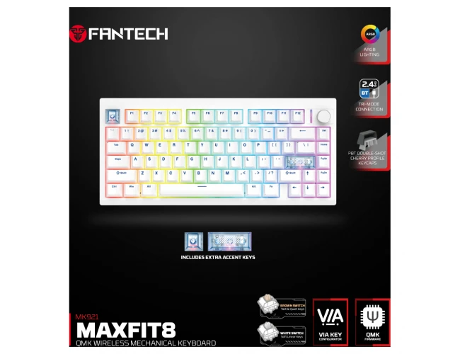 Fantech MK921 Maxfit 8 (white switch) bežična mehanička gejmerska tastatura bela