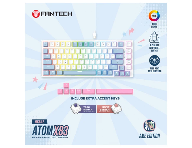 Fantech MK612 Atom x83 (rosie switch) gejmerska tastatura AME bela