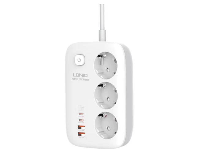 LDNIO SE3436 (219676) beli produžni kabl sa 3 utičnice + 2xUSB tip A + 2xUSB tip C 2m