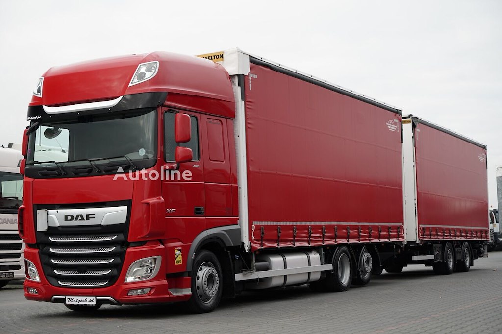 DAF XF 480 / ZESTAW TANDEM / 120 M3 / PRZEJAZDOWY / 6x2 / OŚ PODNOS kamion sa klizna zavesa cerada + prikolica sa kliznom ceradom