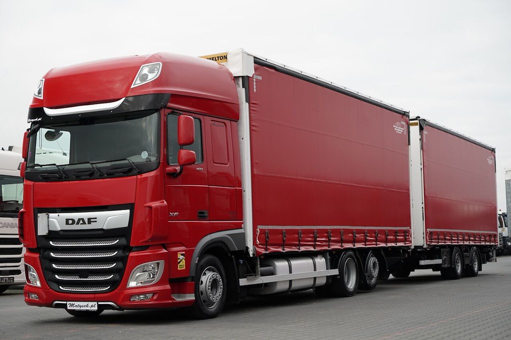DAF XF 480 / ZESTAW TANDEM / 120 M3 / PRZEJAZDOWY / 6x2 / OŚ PODNOS kamion sa klizna zavesa cerada + prikolica sa kliznom ceradom