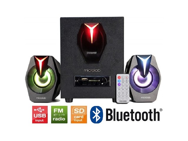 Microlab G100BT Aktivni zvucnici 2.1 11W (5W,2x3W) 3,5mm, SD, USB, FM, Bluetooth, daljinski, LED