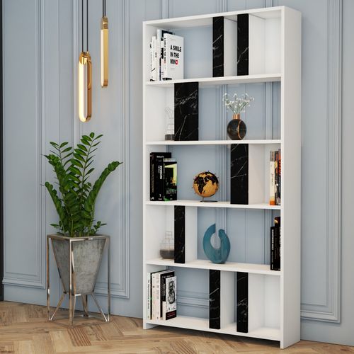 Lima - White, Black Marble White Black Bookshelf