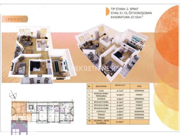 Troiposoban stan u izgradnji 67.55 m², Obrenovac - 111.458€