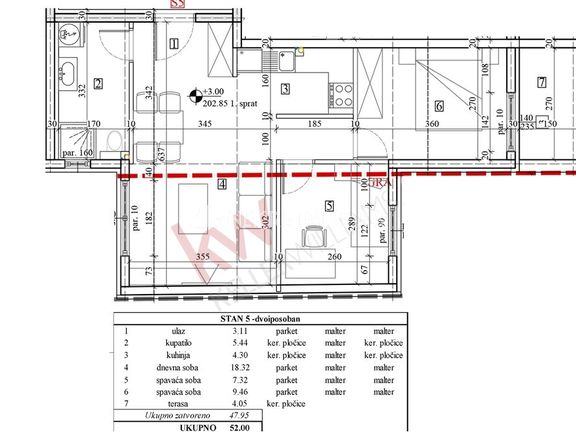 Stan 2.5, 52m2, Kapetana Miloša Žunjića (Beograd), 135000e