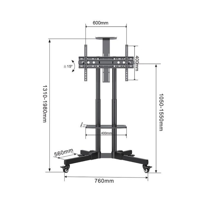 Xstand 32/75 gp Podni pokretni nosac za TV/VESA 600x400/maxTILT od+15-15/do 45kg/gornja polica