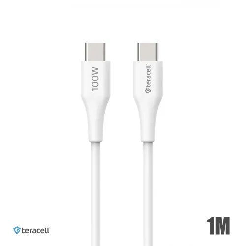 USB Data kabl Teracell Plus 100W PD Type C na Type C beli 1m