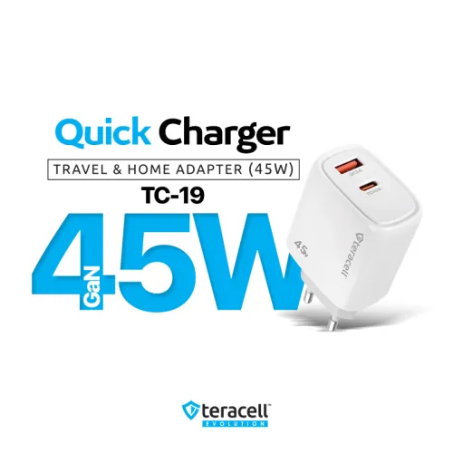Kucni punjac Teracell Evolution TC-19, GAN, QC, PD Fast charging 45W beli CE