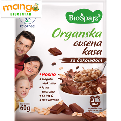 Ovsena kaša sa komadićima čokolade 60g – organski proizvod POSNO ( Bio Špajz )