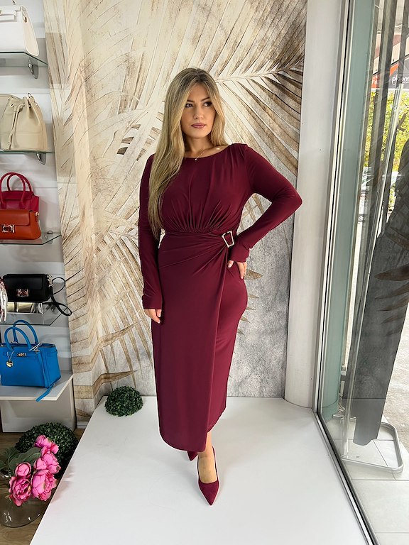 Haljina PLUS SIZE midi 15 – Bordo uska streč (model 15)