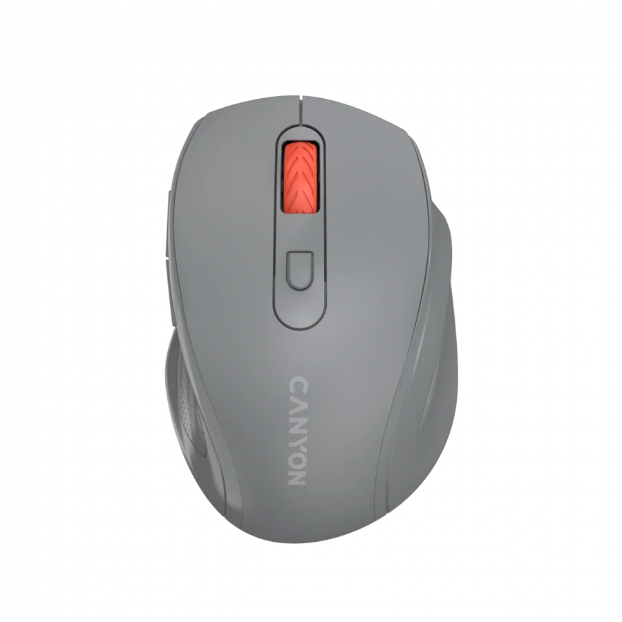 Canyon 6 buttons wireless 2.4Ghz mouse, MX8650A Sensor, DPI up to 1600,Injection case, 3 M life times left and right switches, 2xAAA battery, ABS material. Size: 105x71x40mm, Weight: 59g, Dark grey