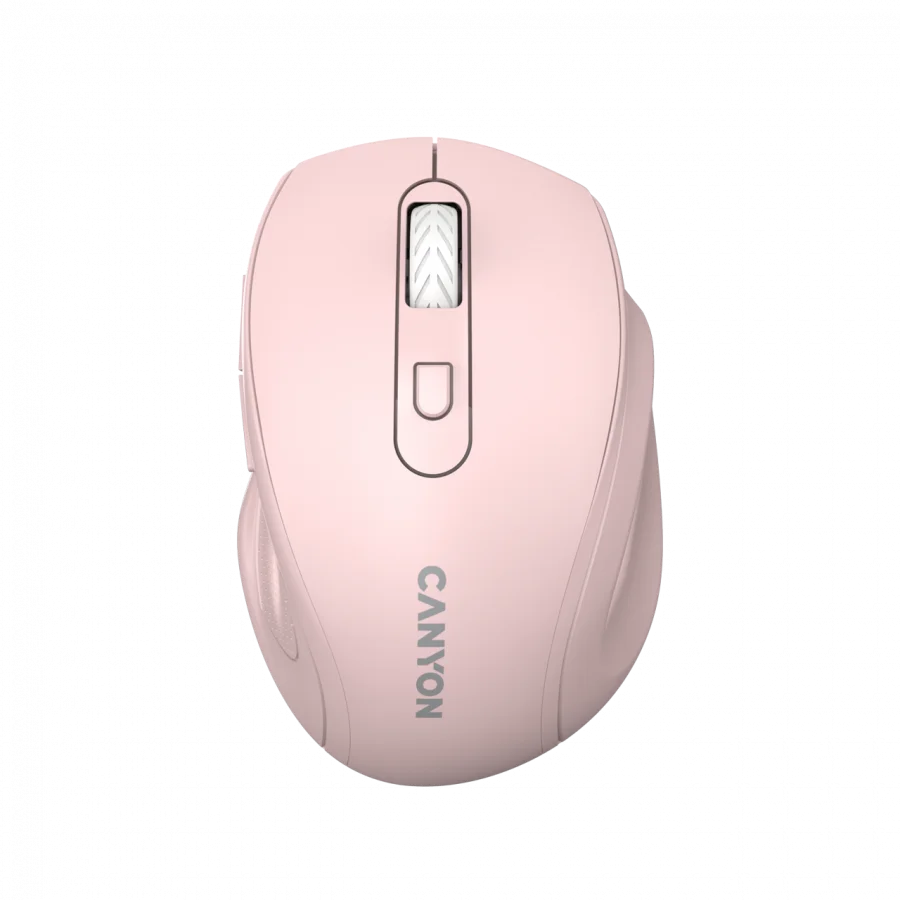 Canyon 6 buttons wireless 2.4Ghz mouse, MX8650A Sensor, DPI up to 1600,Injection case, 3 M life times left and right switches, 2xAAA battery, ABS material. Size: 105x71x40mm, Weight: 59g, Pink