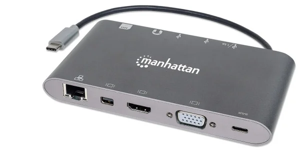 Docking station Manhattan 152808 7in1 USB-C – HDMI/VGA/mDP/3xUSB/LAN/CR/PD 60W