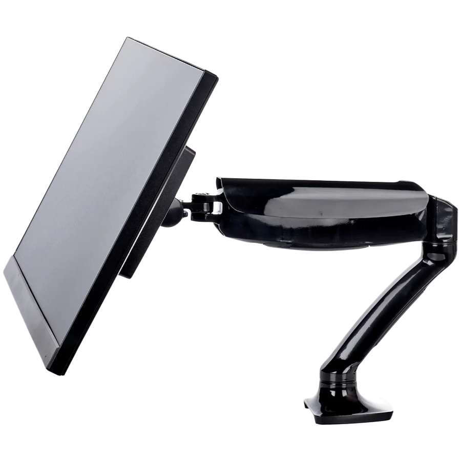 Flexible desk mount for single monitor with height adjustable gas spring. Deskmount with clamp or grommet. Monitor size 10~27", VESA 75×75 or 100x100mm, 1~5kg