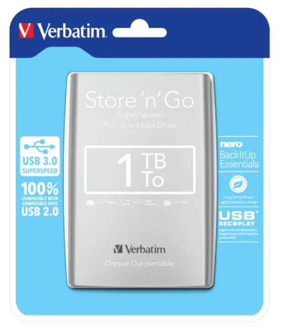 HDD E2.5″ Verbatim 1TB USB 3.0 Store’n’Go 53071, Silver