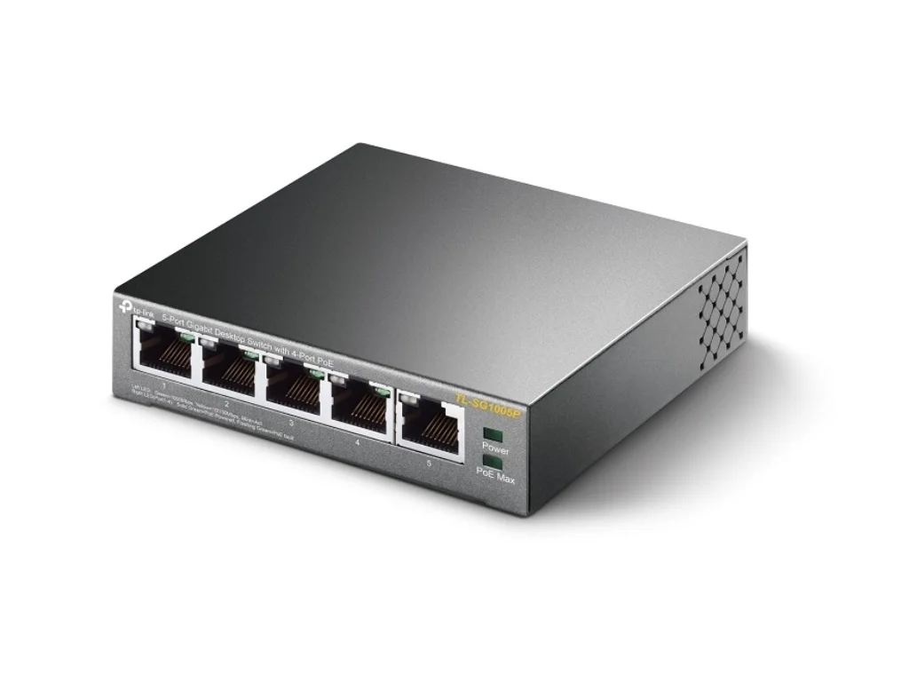 Switch TP-LINK TL-SG1005P Gigabit/5x RJ45/10/100/1000Mbps/4x PoE+/56W PoE/metalno kuciste