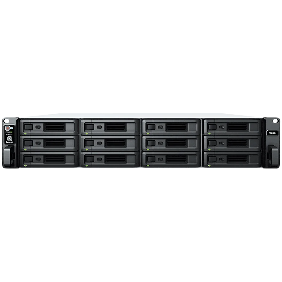 Synology RackStation RS2423+, Rack 2U, 12-bay 3.5“/2.5″ SATA HDD/SSD, AMD Ryzen V1780B 4-core 3.35(base)/3.6 (turbo)GHz,8 GB DDR4 ECC UDIMM,2 x RJ-45 1 GbE LAN,1 x RJ-45 10 GbE LAN,2xUSB 3.2, eSAT...