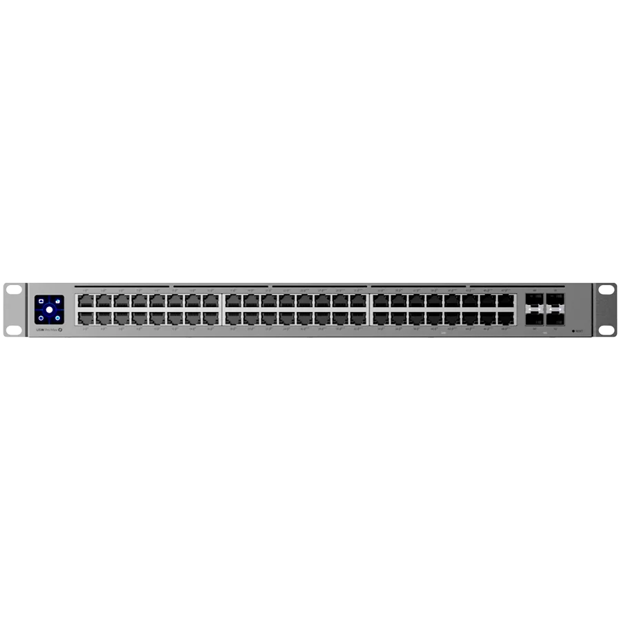 Ubiquiti 48-port, Layer 3 switch 2.5 GbE and PoE++ output, 16x 2.5 GbE ports including (8) PoE+ and (8) PoE++, 32x GbE ports including (24) PoE+ and (8) PoE++, 4x 10G SFP+ ports. Can power devices...