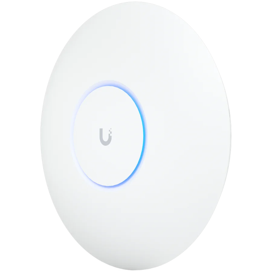 UBIQUITI U6 Pro; WiFi 6; 6 spatial streams; 140 m² (1,500 ft²) coverage; 350+ connected devices; Powered using PoE; GbE uplink.