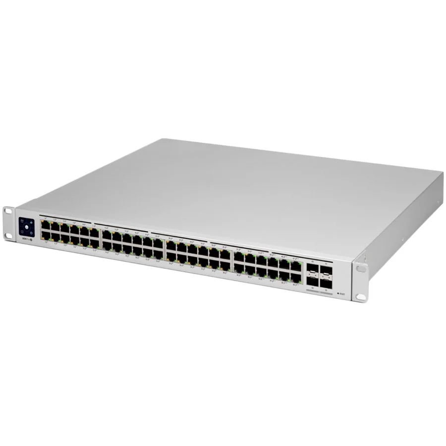 Ubiquiti USW-PRO-48-POE 48 port gigabit L3 PoE++ switch, 40 x GbE PoE+ Ports, 8 x GbE PoE++ ports, 4 x 10G SFP+ ports, 600W total PoE availability, Layer 3 switching, Near-silent cooling, LCM disp...