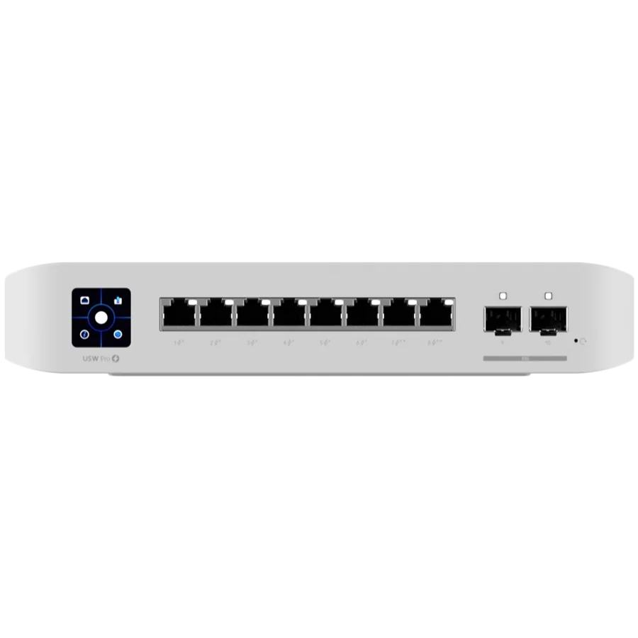 Ubiquiti USW-Pro-8-PoE-EU An 8-port, Layer 3 switch with PoE+ and PoE++ output. Can power devices with up to 120W, with a power consumption of 30W (Excluding PoE output)