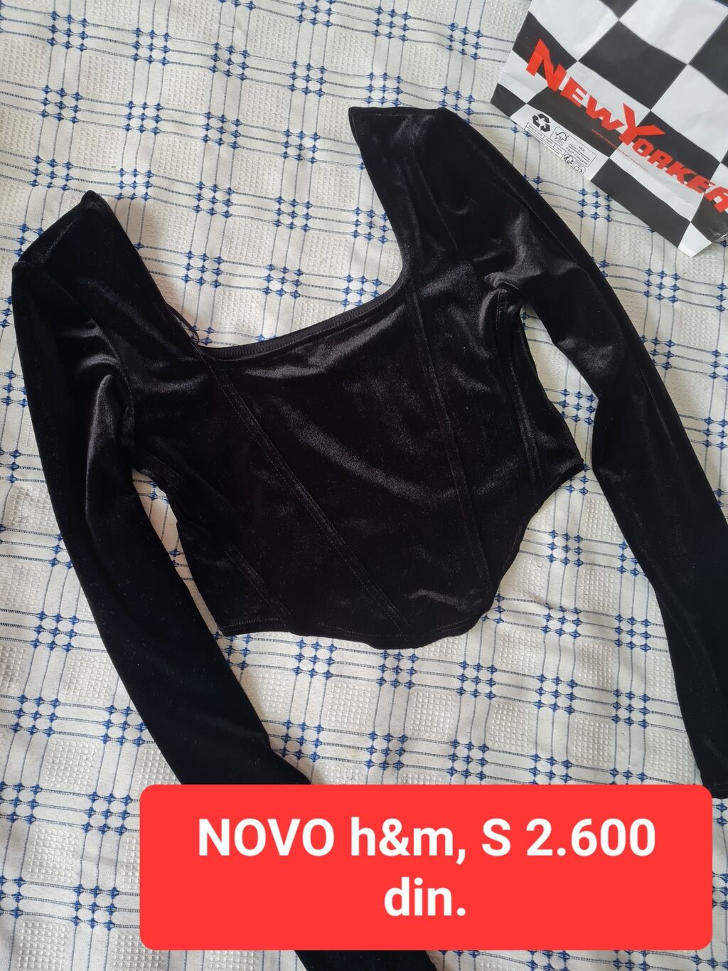 H&M, S (EU 36), Pliš, Jednobojni, bоја - Crna