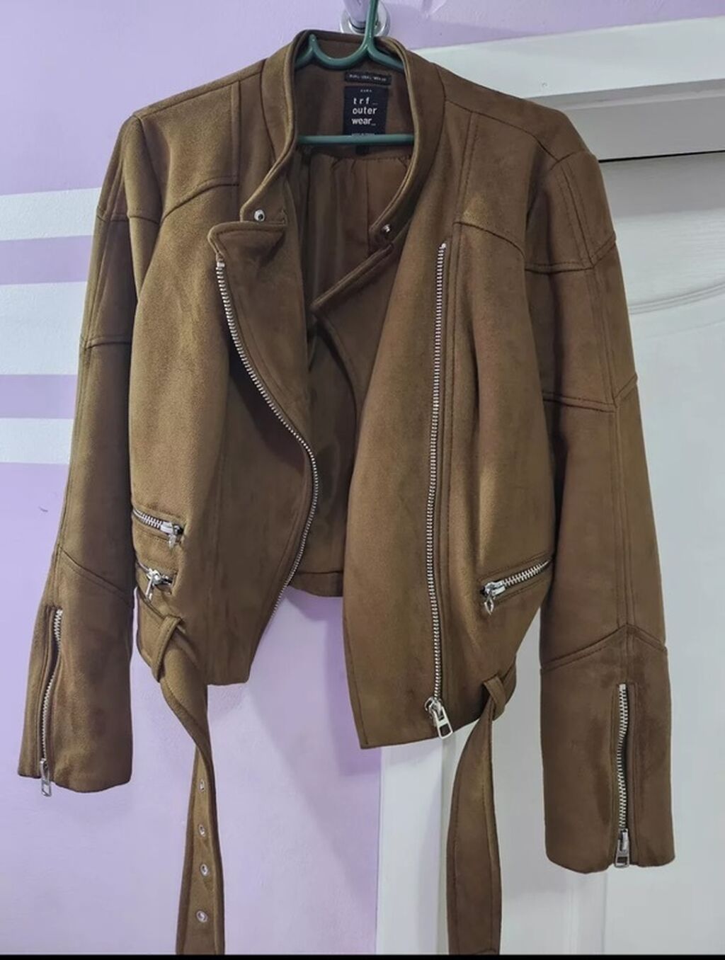 ZARA TRF Outerwear ženska jakna – model biker, braon boje. -