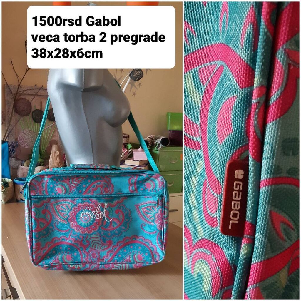 Gabol torba za rame – veći model, dimenzije 38 × 28 × 6 cm. - Dva
