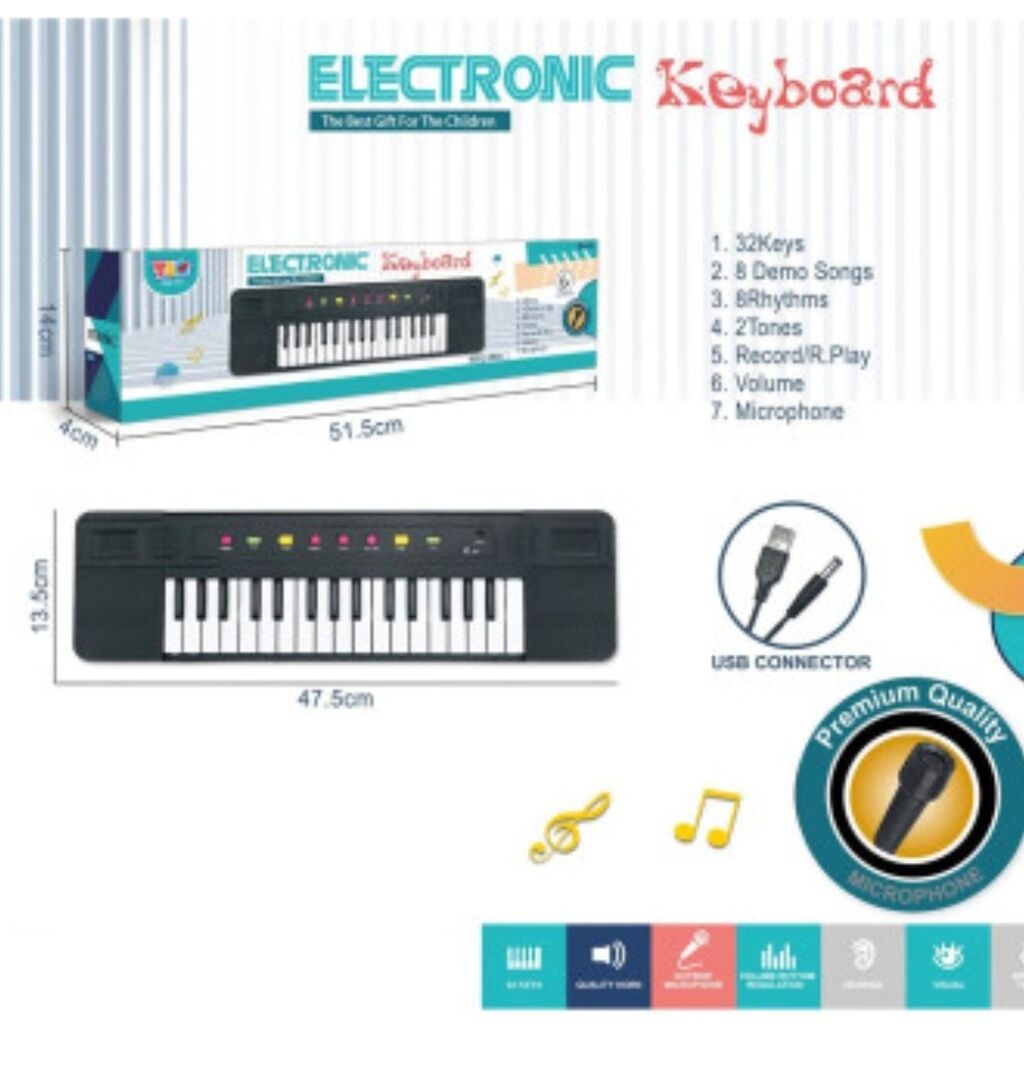 Sintisajzer za decu sa mikrofonom - 32 dirke - 8 demo pesama - 8