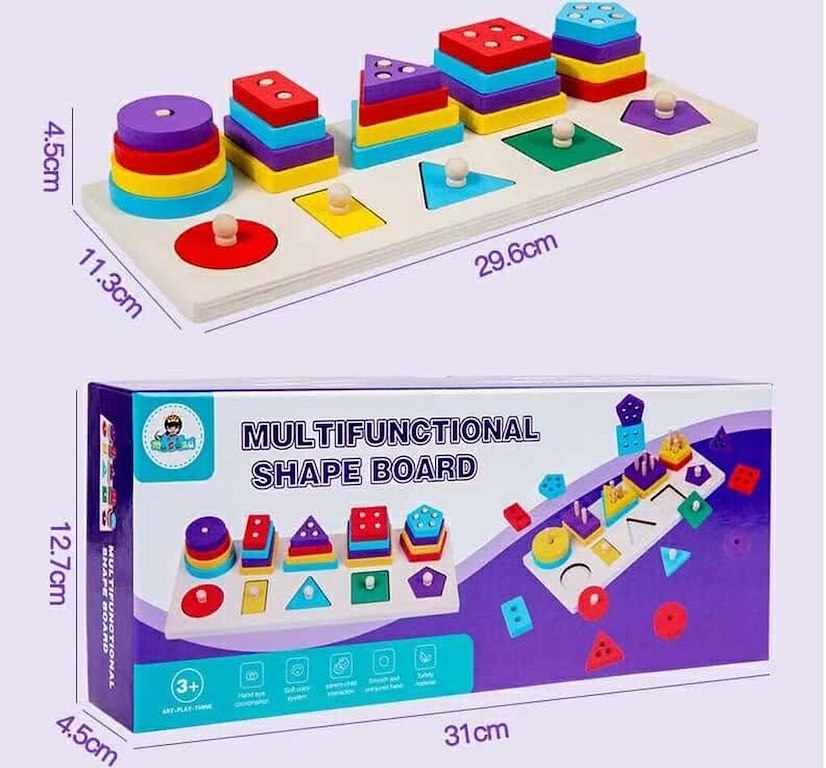 Multifunkcionalna drvena slagalica – Shape Board - Edukativna igra za